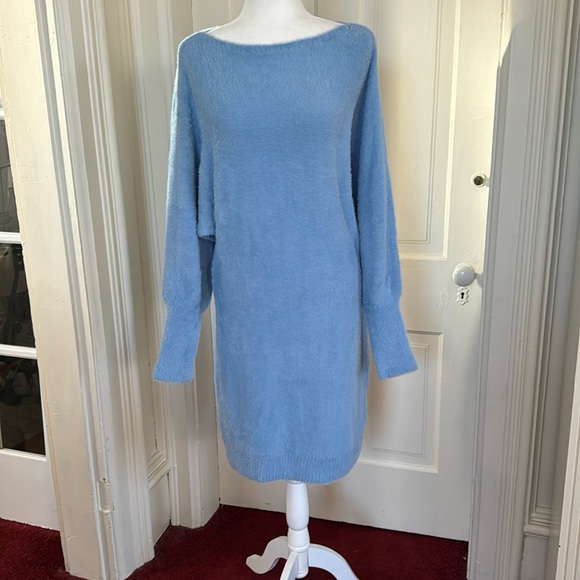 Zilcremo | Dresses | Sweater Dress In Soft Fuzzy Pale Blue Knit Raglan Sleeves With 6 Cuffs ...